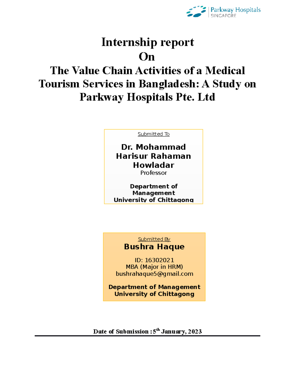 Internship Main Body - Internship report On The Value Chain Activities of a Medical Tourism ...