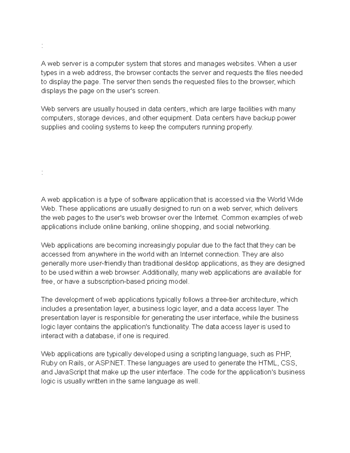 INFO441 course outline - : A web server is a computer system that ...