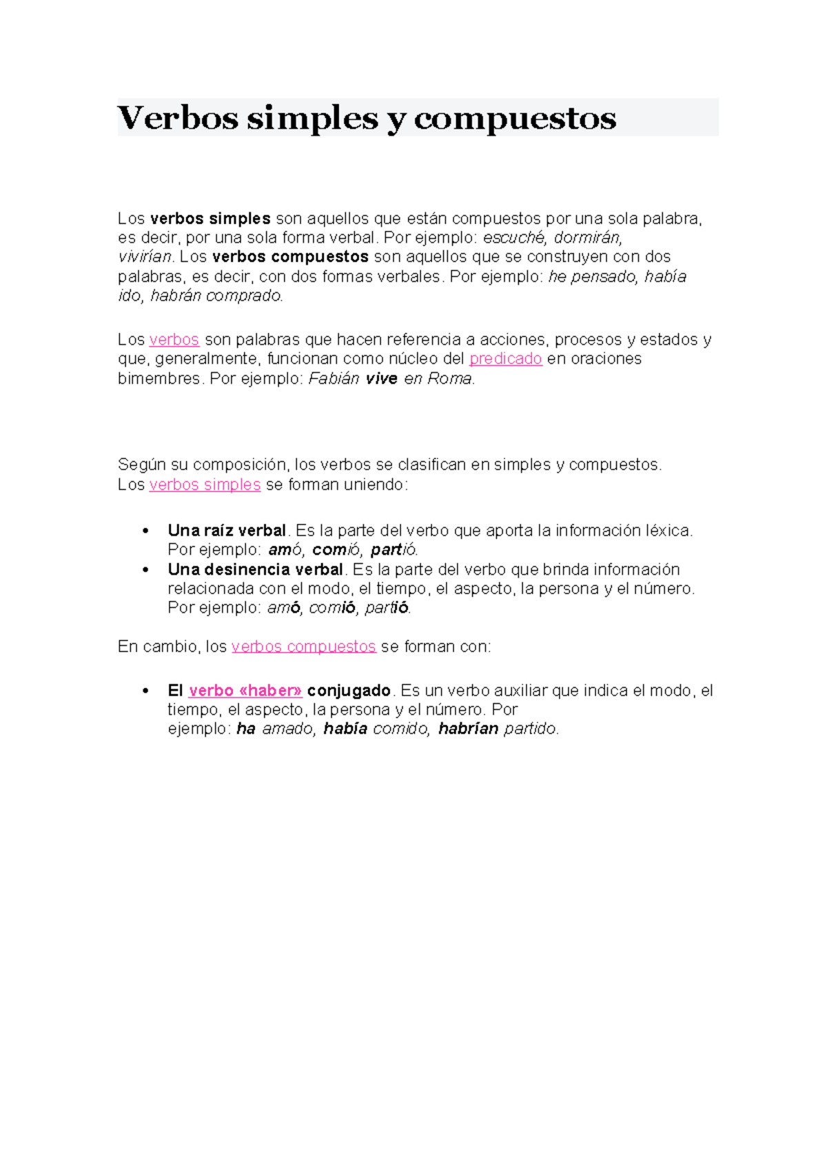 Yerson verbos simples y compuestos - Verbos simples y compuestos Los ...