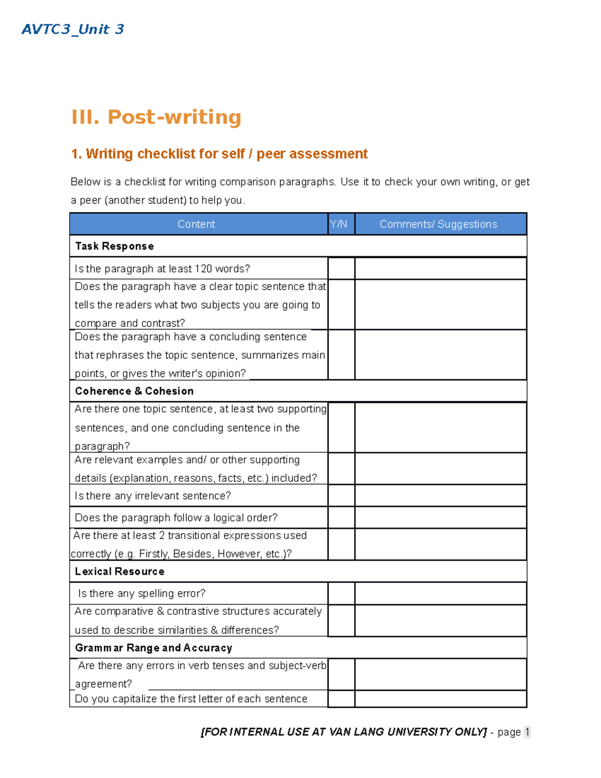 [Official] AVTC3 Unit 3 Comparison paragraph -After class - Phát ...