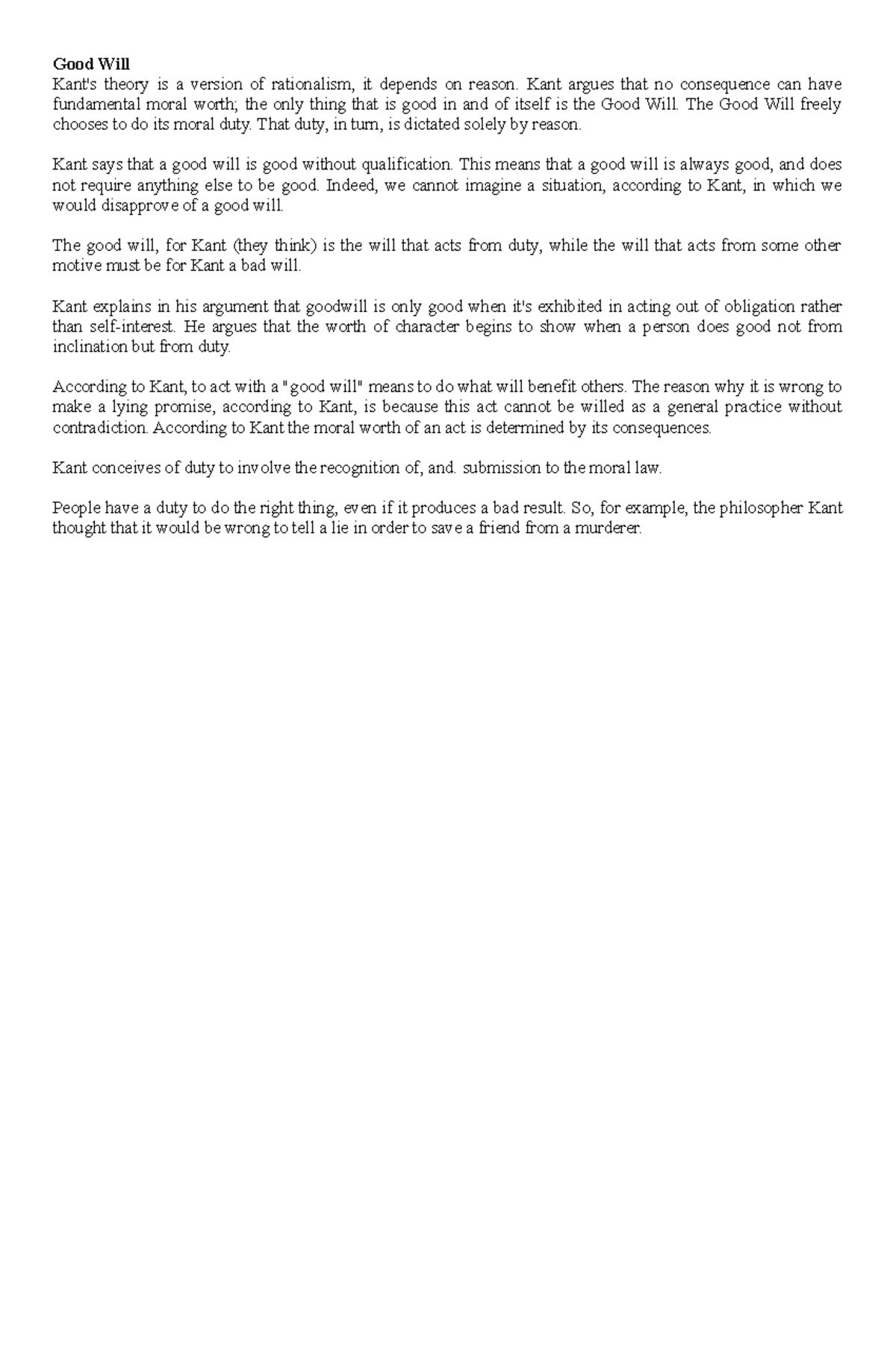 Kant and Rights Theorist - Good Will Kant's theory is a version of ...