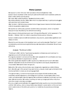 The Drover's Wife - The Drover's Wife, by Henry Lawson - Analysis: “The ...