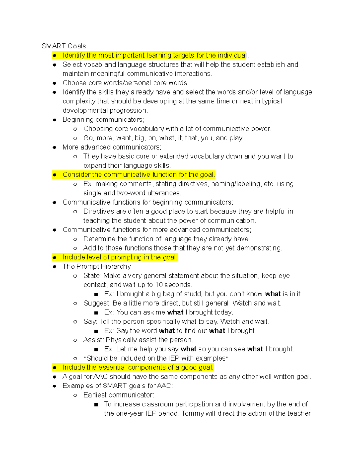 Final Study Guide - SMART Goals Identify the most important learning ...