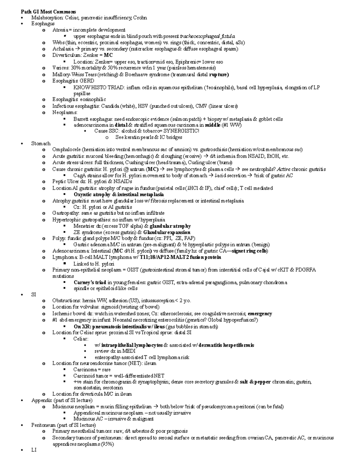 Path GI High Yield - Path GI Most Commons Malabsorption: Celiac ...