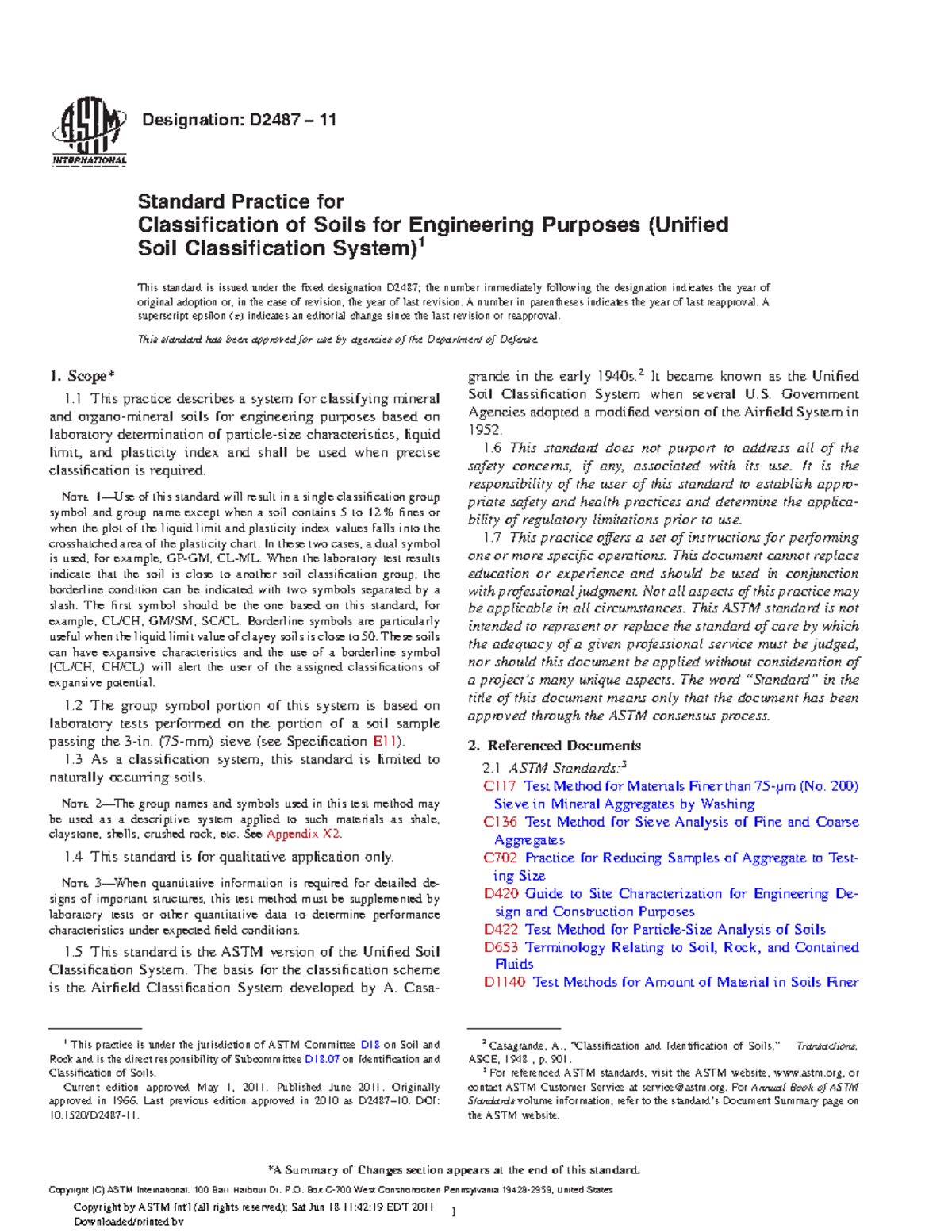 Astm d2487 11 classification of soils for engineering purposes unified ...