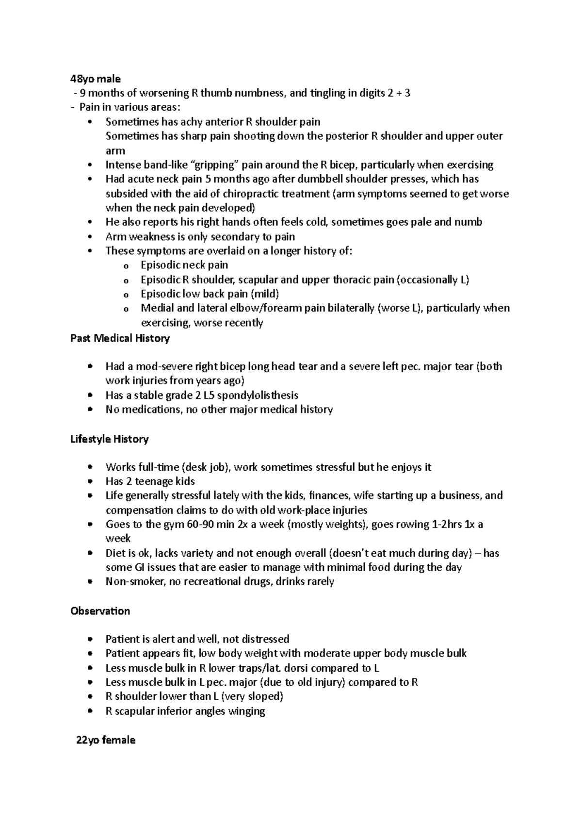 48yo male - Case studies for practice - 48yo male - 9 months of ...