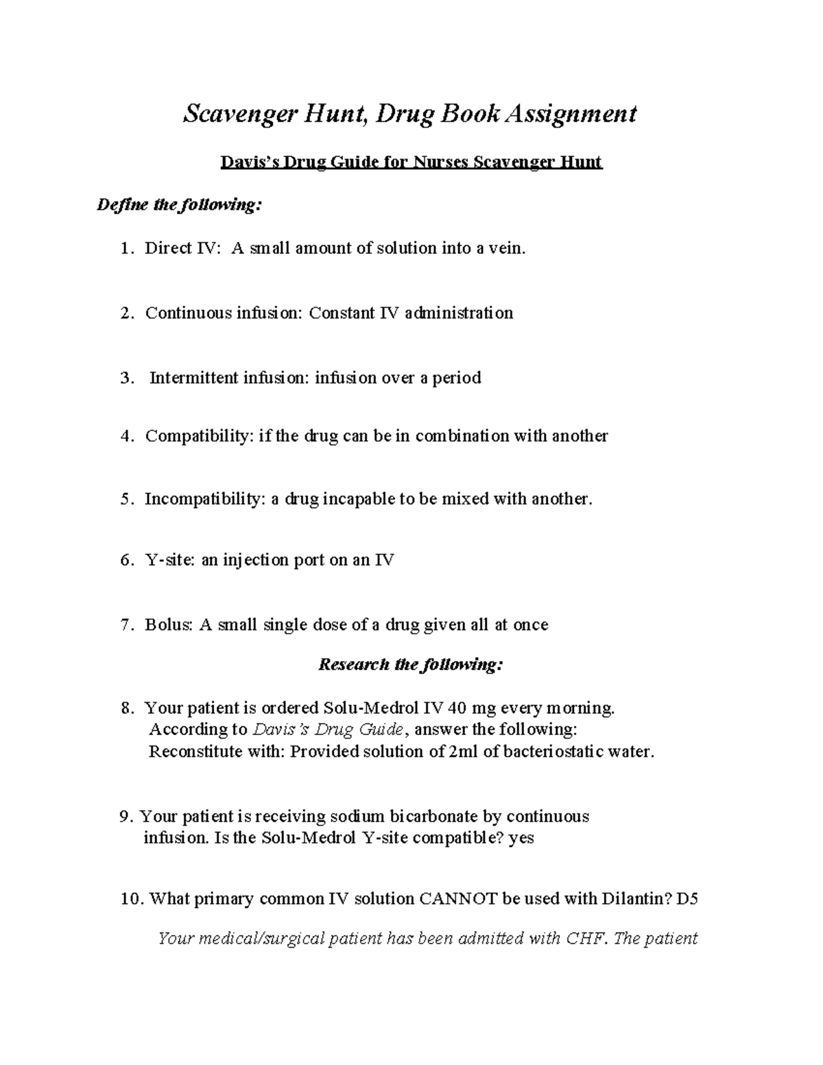 clinical scavenger hunt assignment for process 2. questions and answers ...
