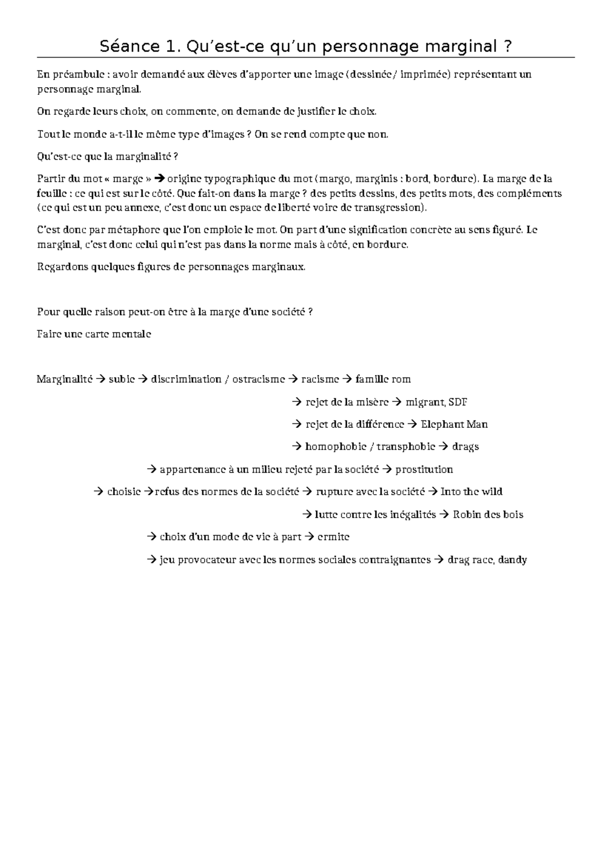 Séance 1. Qu'est ce qu'un personnage marginal - Séance 1. Qu’est-ce qu ...