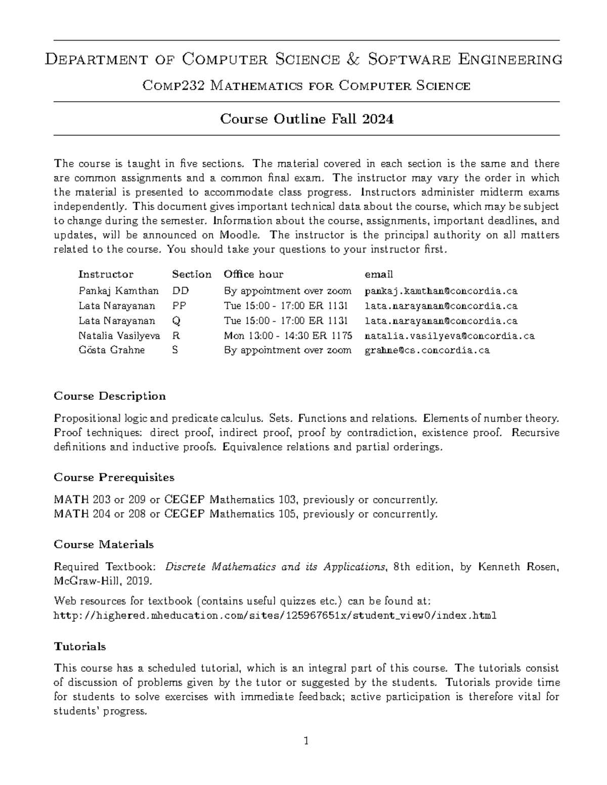 Outline 232 - Department of Computer Science & Software Engineering Comp232 Mathematics for ...