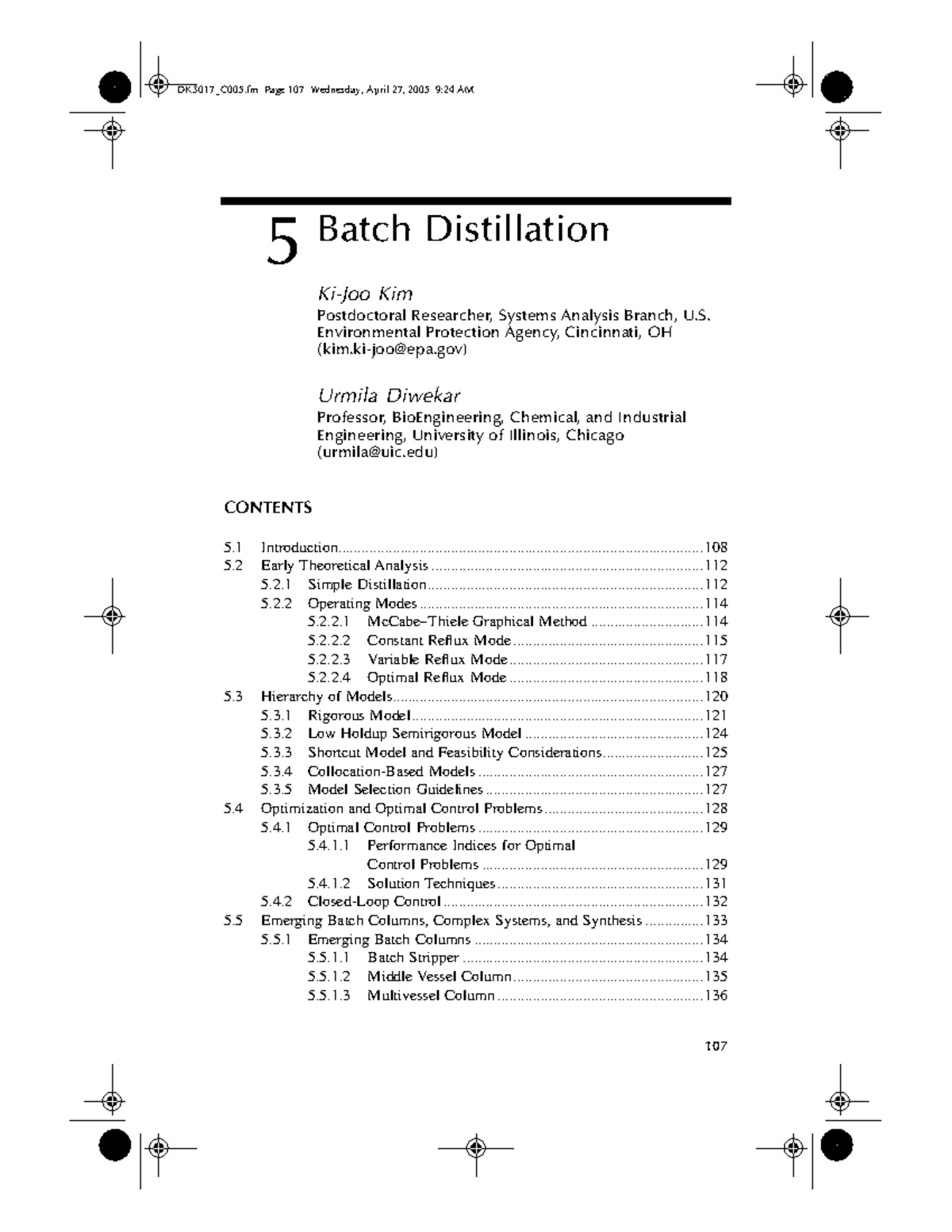 Chapter 6 - Destilacion batch - 107 5 Batch Distillation Ki-Joo Kim Postdoctoral Researcher ...