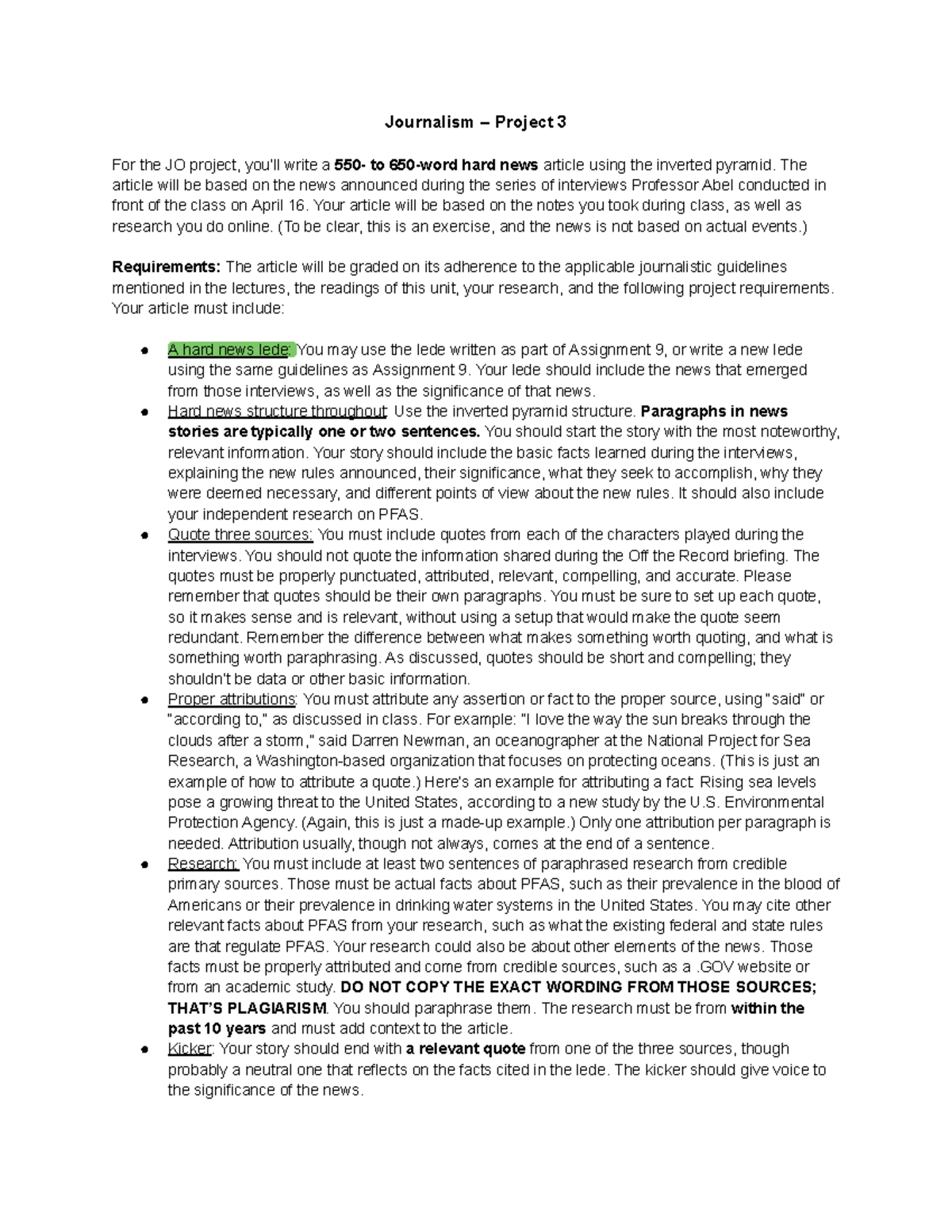 Journalism Project - Spring 2024 - Journalism – Project 3 For the JO ...