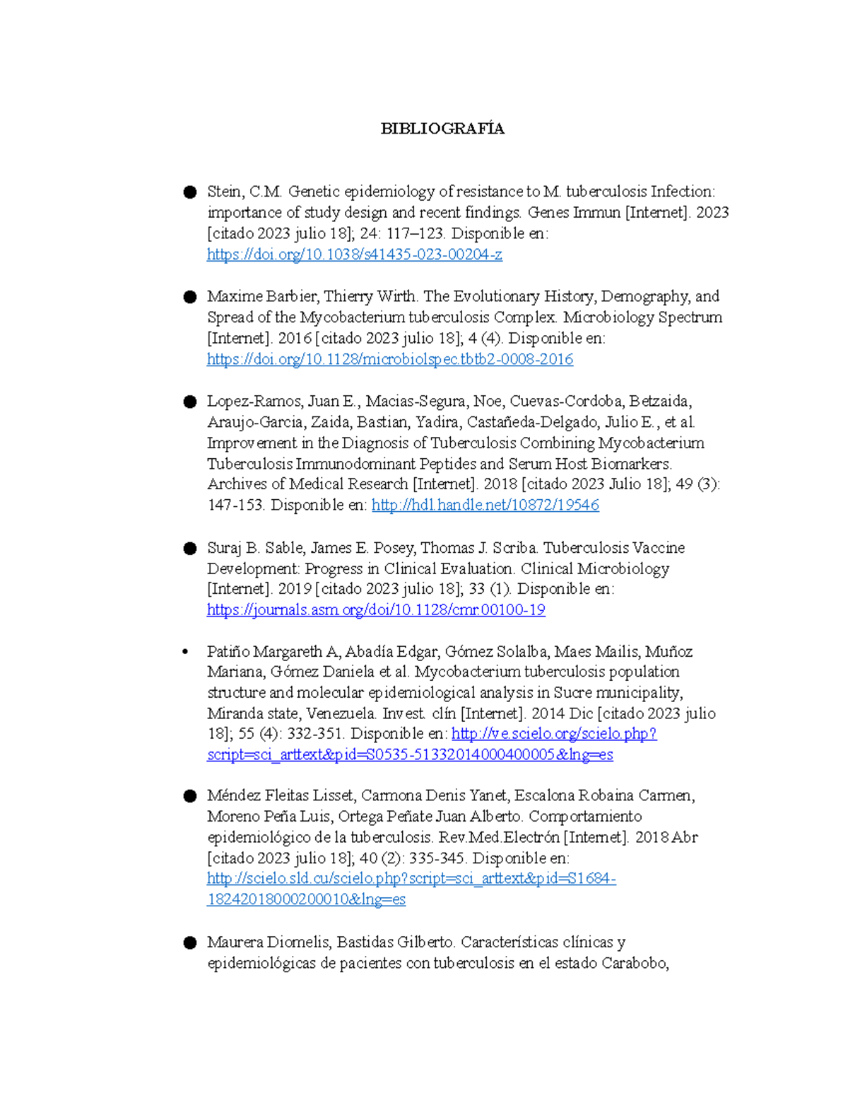 Actividad 1. Epidemiología Tuberculosis - BIBLIOGRAFÍA Stein, C ...