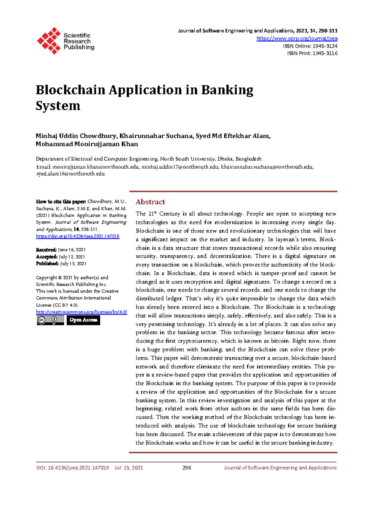 Blockchain Application in Banking System - Journal of Software ...