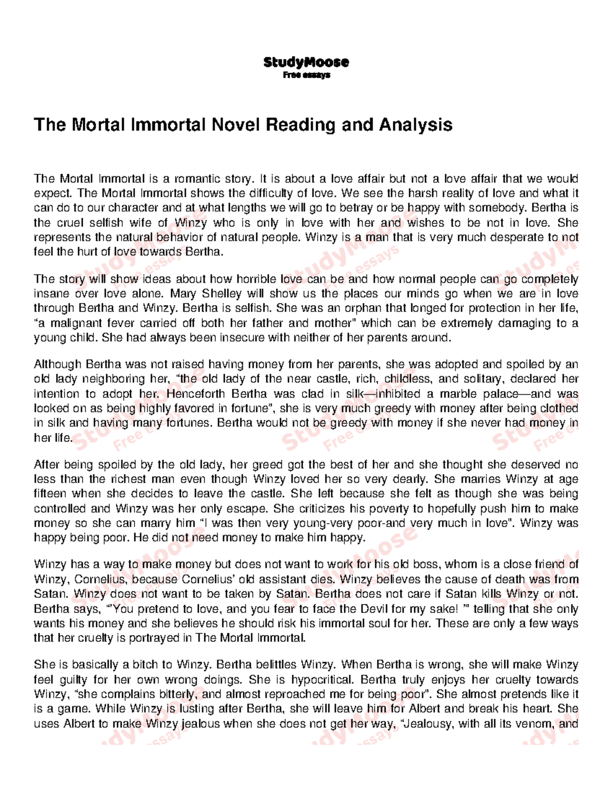 The Mortal Immortal Novel Reading and Analysis - It is about a love ...
