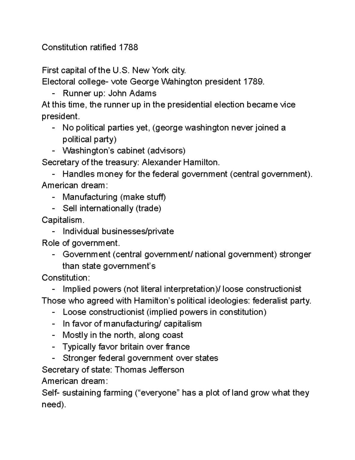 History of the US- washington's presidency - Constitution ratified 1788 ...
