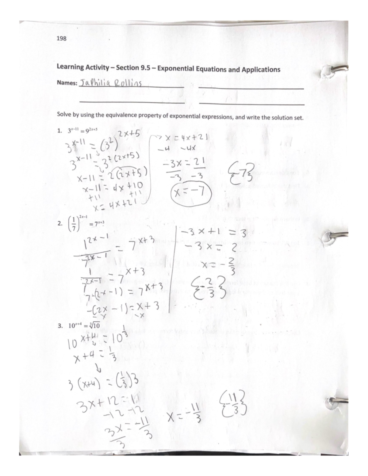Learning Activity - Section 9.5 - Exponential Equations and ...