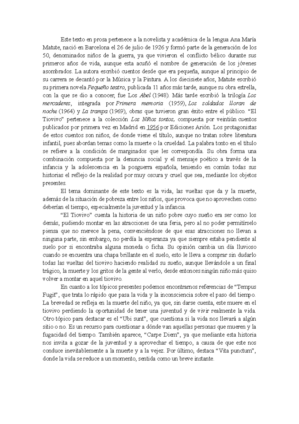 Prosa - PARTE COMENTARIO - Este texto en prosa pertenece a la novelista ...