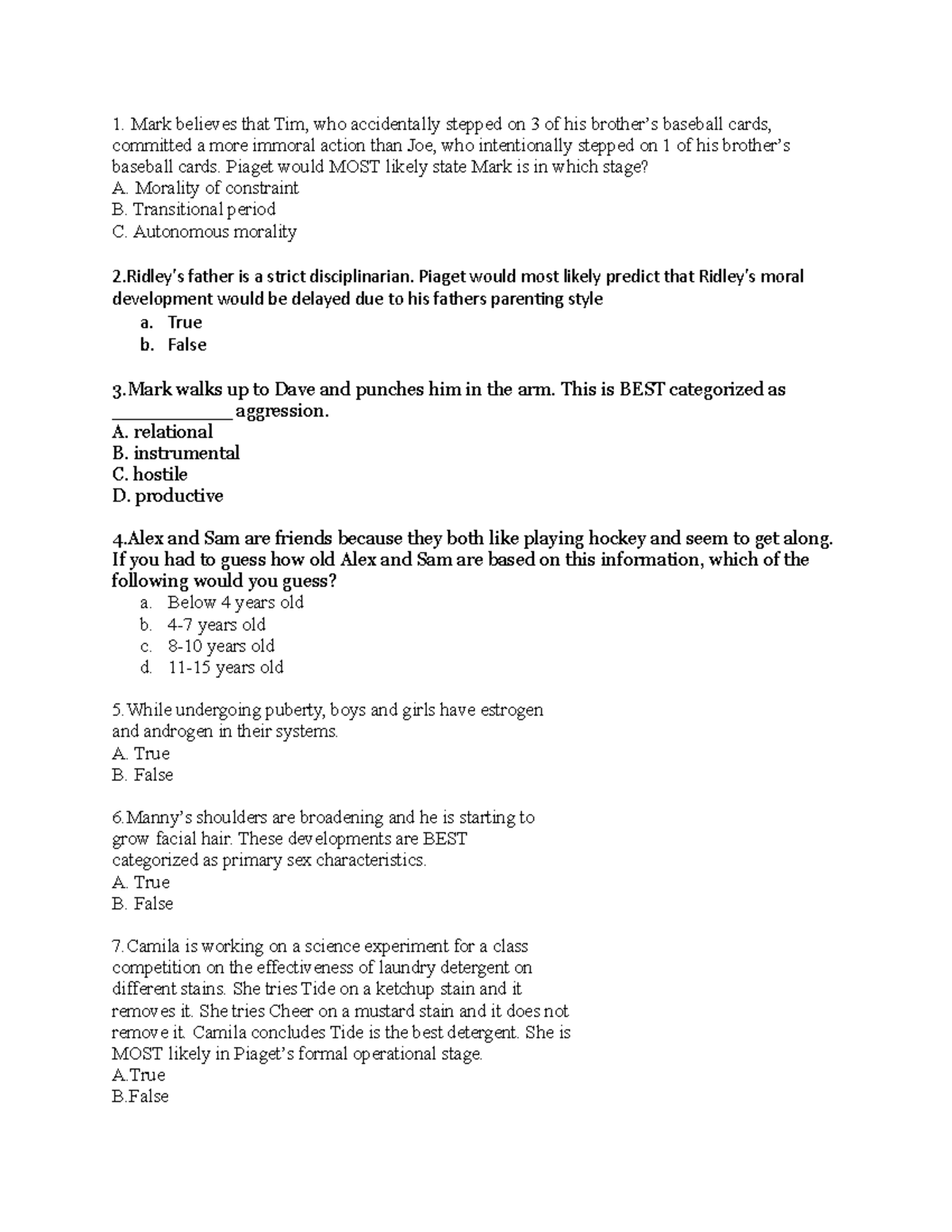 Fshd exam 3 questions - practice - Mark believes that Tim, who ...