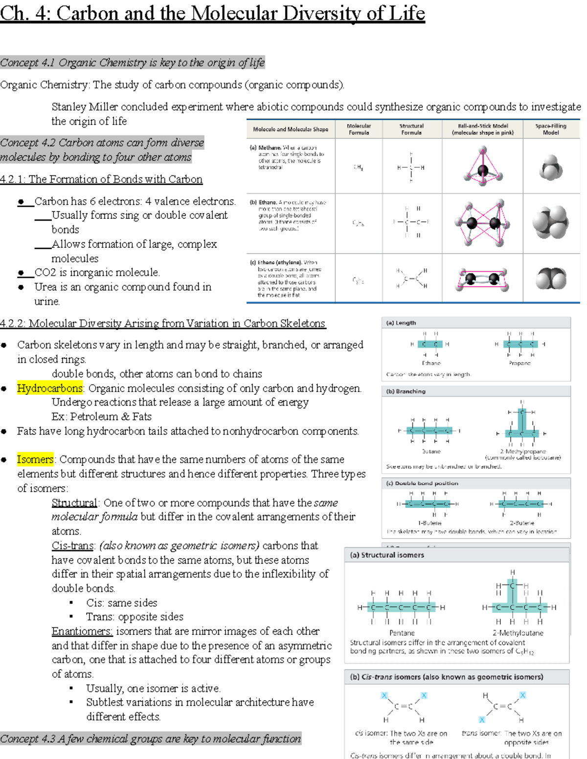 Ch. 4 - Carbon and the Molecular Diversity of Life - Ch. 4: Carbon and ...