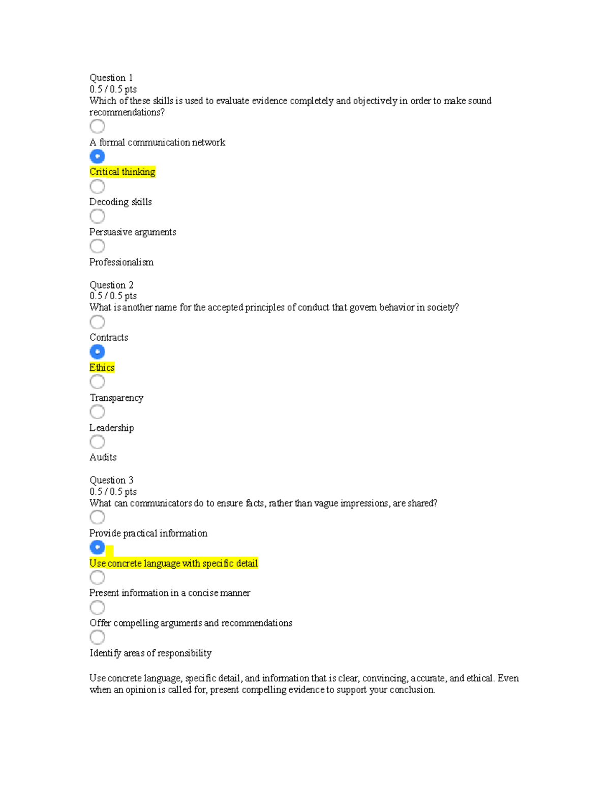 Textbook Quiz 1 - QUIZ 1 - Question 1 0 / 0 pts Which of these skills ...