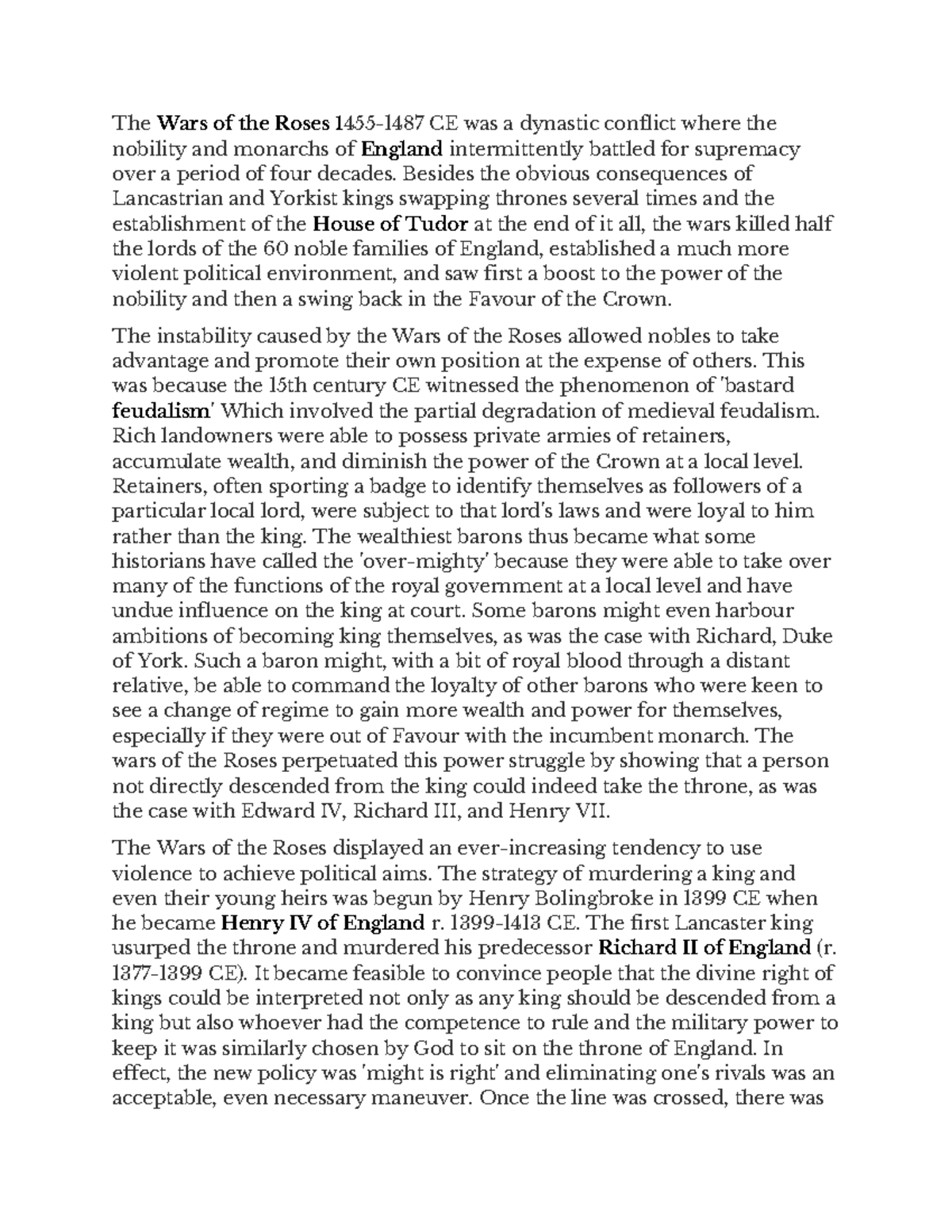 Document 8 - Dr. Crystal Obenhaus - The Wars of the Roses 1 455-1487 CE ...