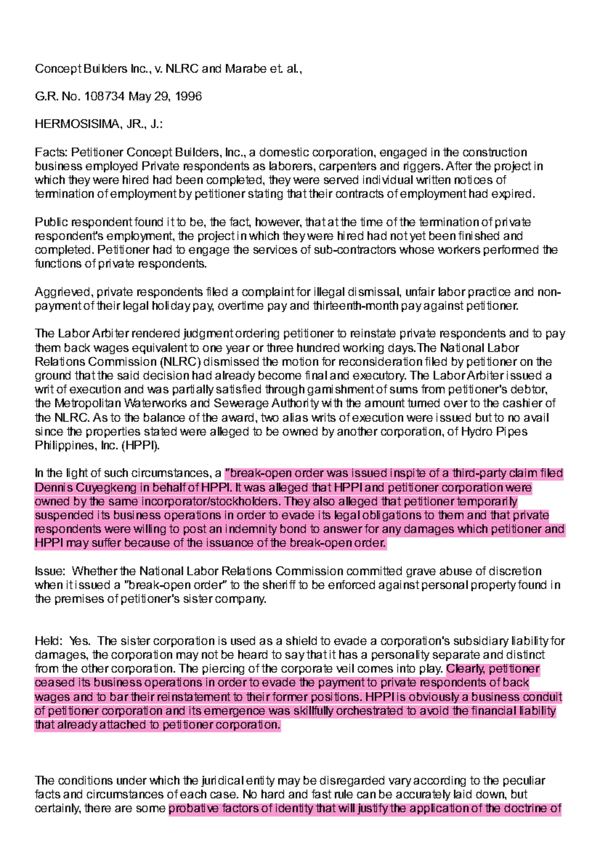 Concept Builders vs NLRC - Concept Builders Inc., v. NLRC and Marabe et ...