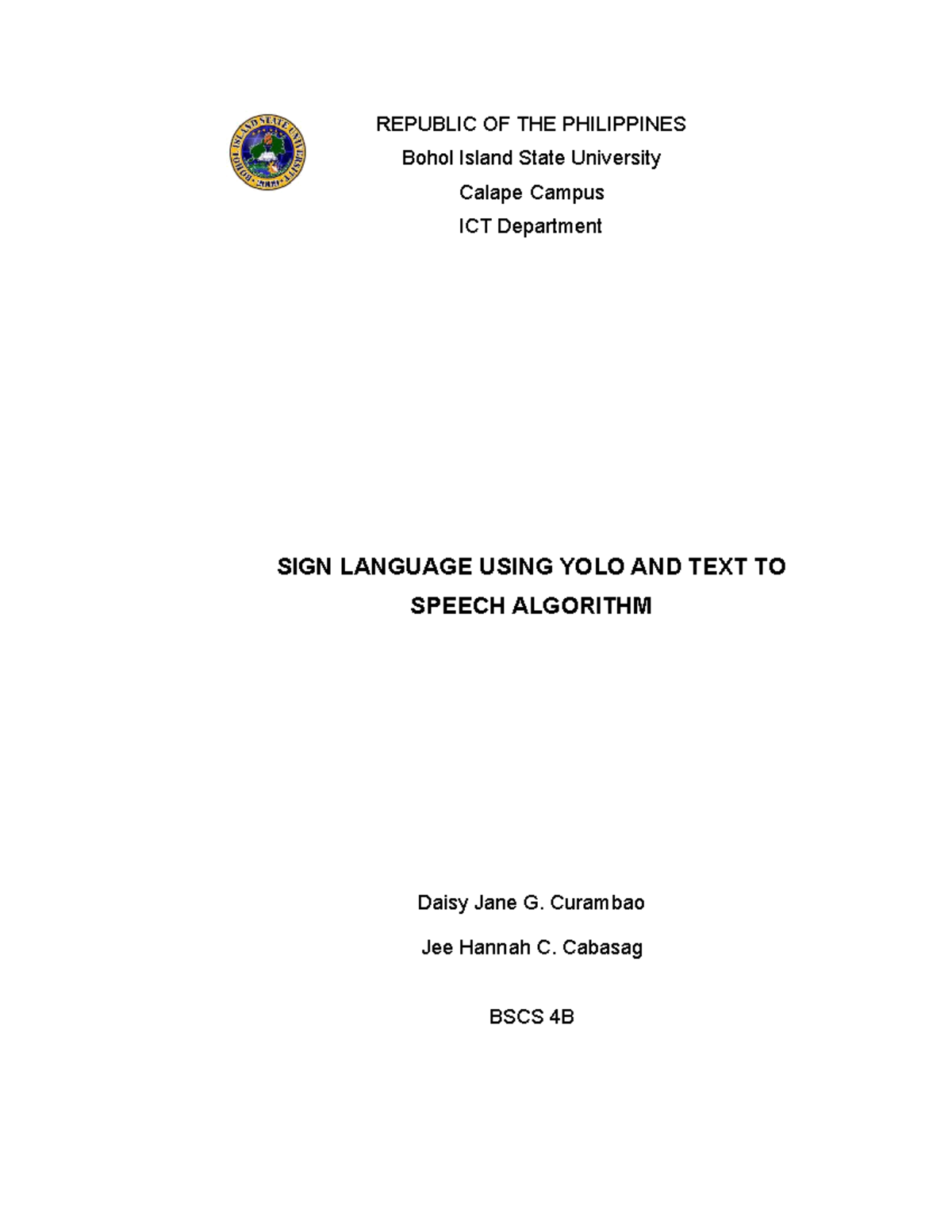 SIGN Language Using YOLO AND TEXT TO Speech Algorithm - REPUBLIC OF THE ...