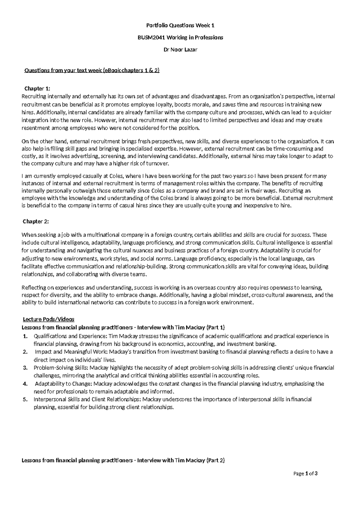 Portfolio Questions Week 1 copy - Portfolio Questions Week 1 BUSM2041 ...