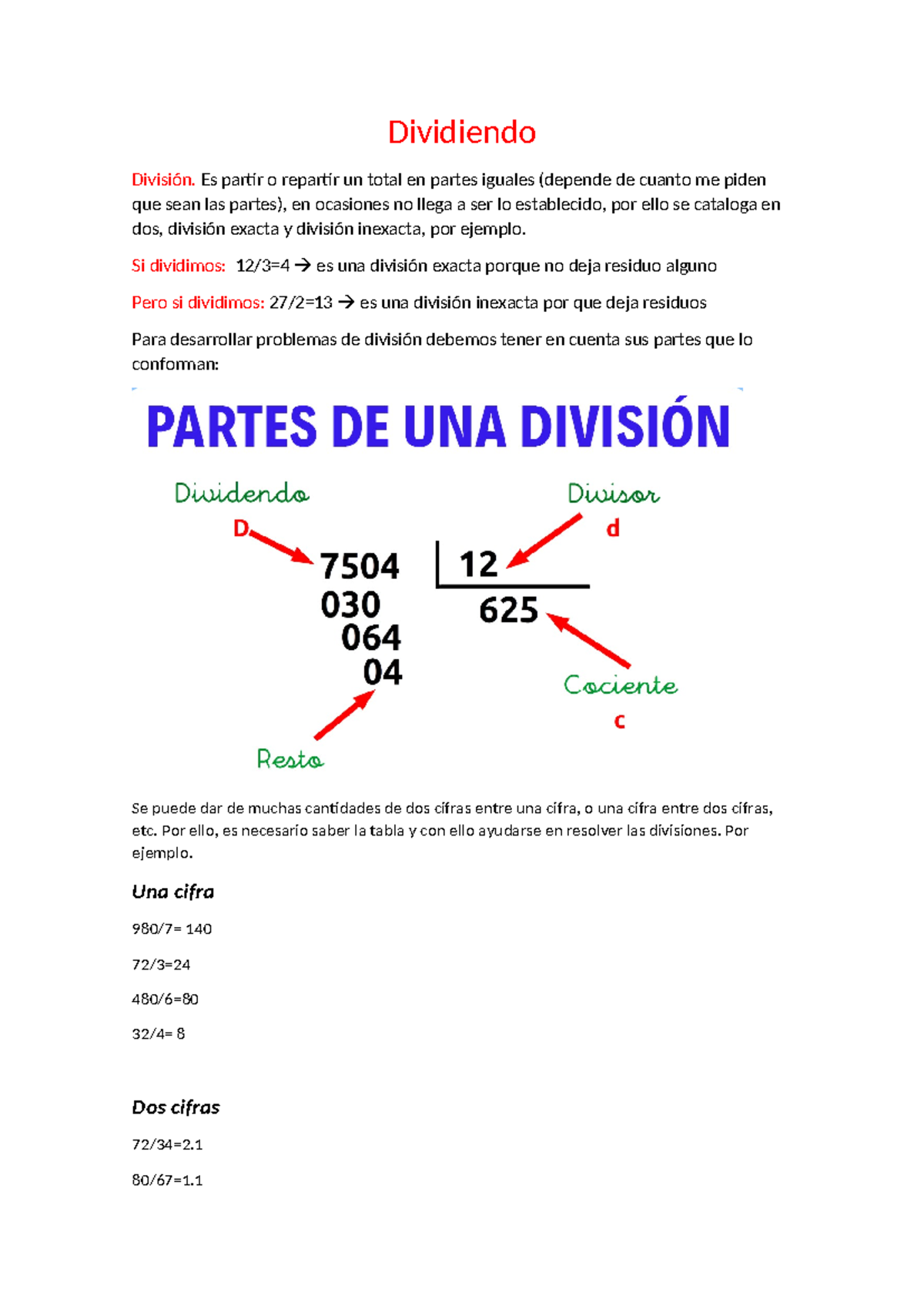 Dividiendo 2 - uso didactico - Dividiendo División. Es partir o ...