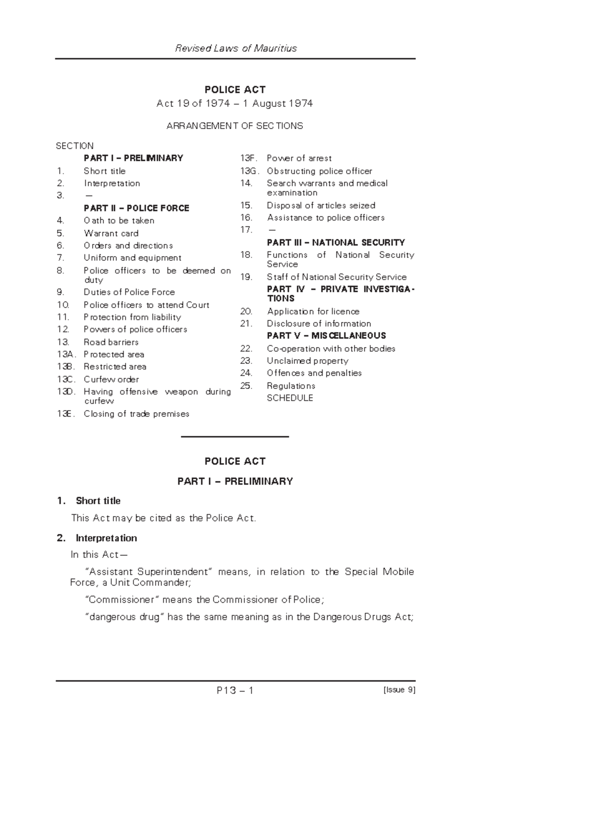 Police Act-I9 - Notes - Revised Laws of Mauritius P13 – 1 [Issue 9 ...