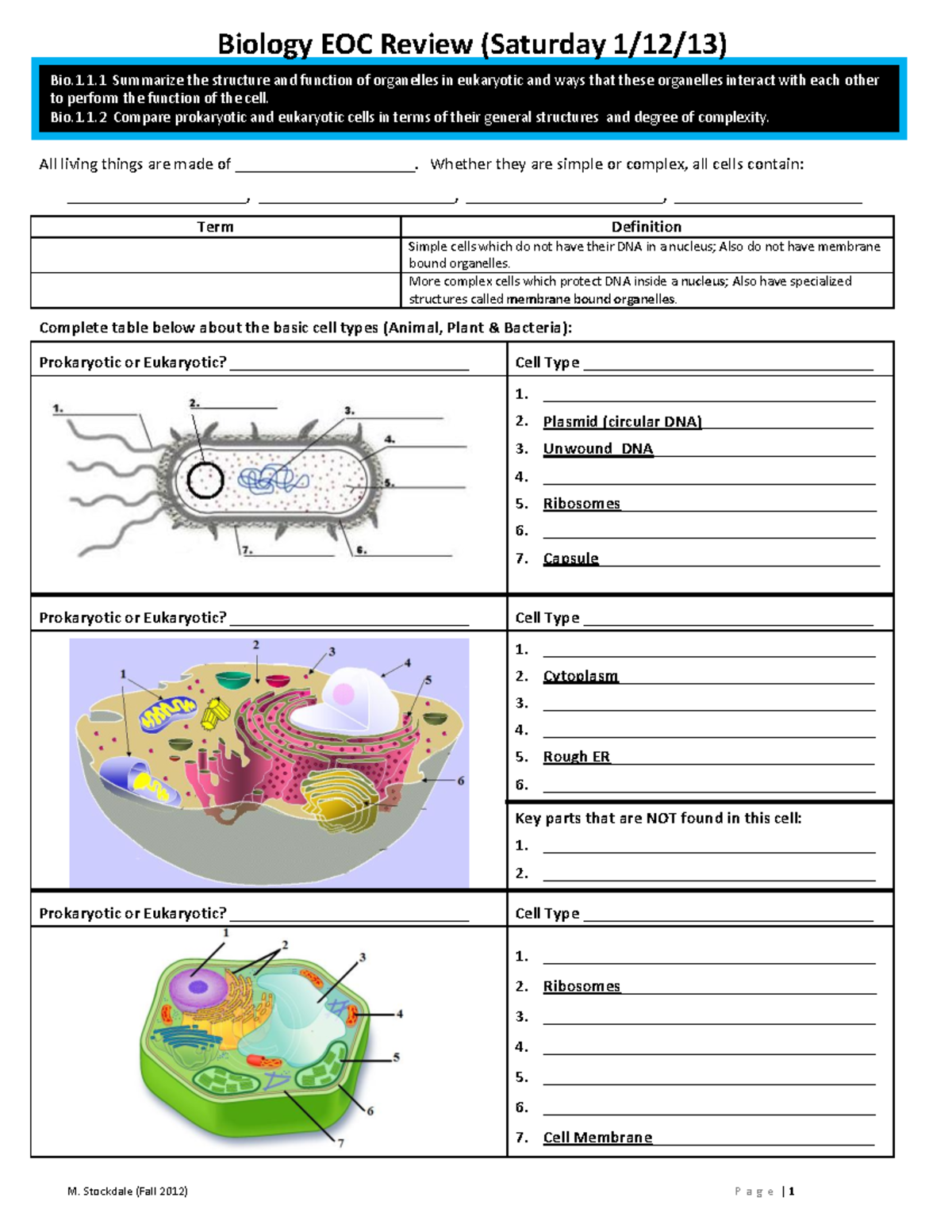 EOC review packet - nthng - All living things are made of ...