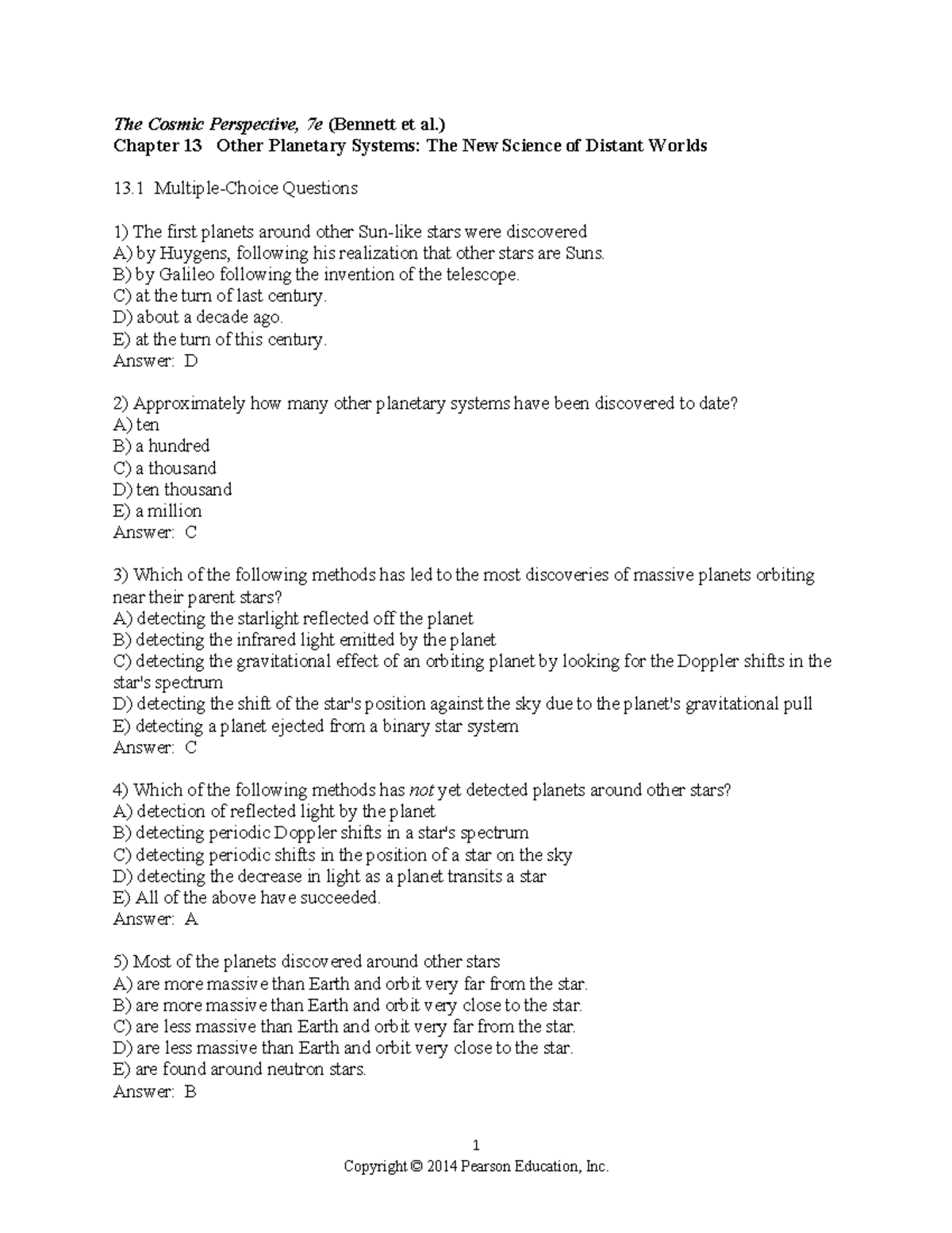 Test Questions for chapter 13 - 1 The Cosmic Perspective, 7e (Bennett ...