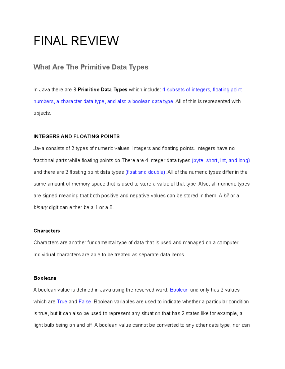 CSC 2660 Final Review 22 - FINAL REVIEW What Are The Primitive Data ...