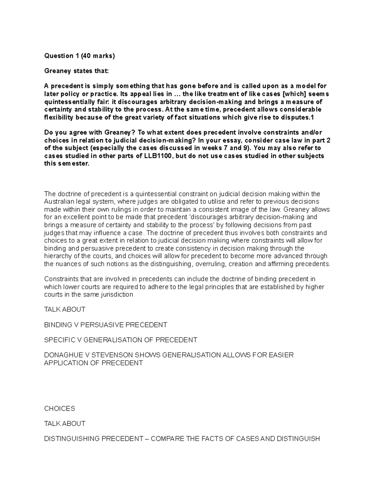 Foundations of Law exam - Question 1 (40 marks) Greaney states that: A ...