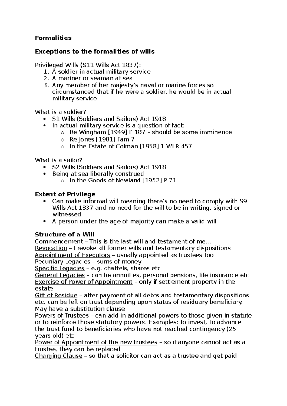 Formalities and Structure of a Will - Formalities Exceptions to the ...