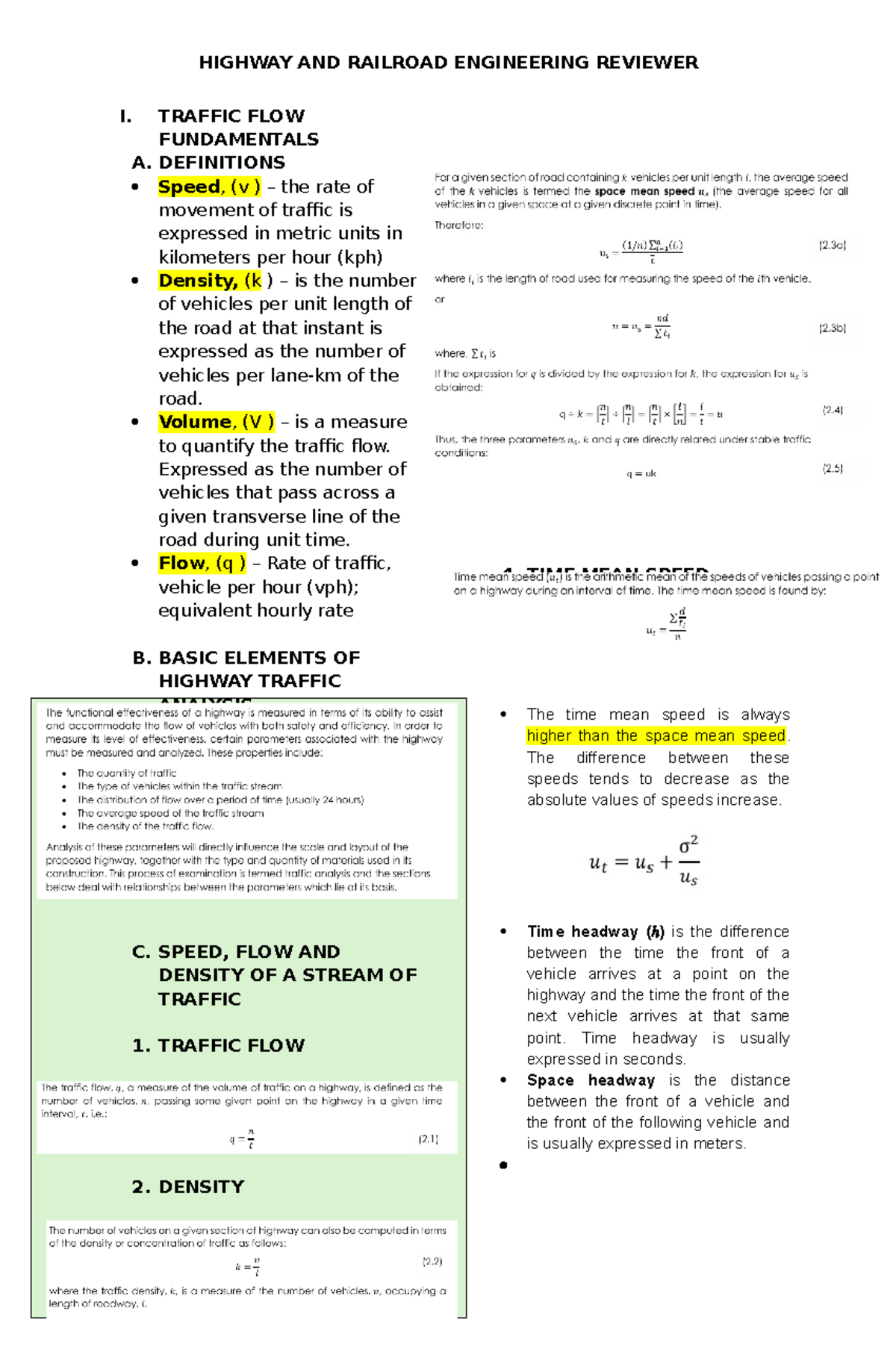 LIST OF FORMULAS - HIGHWAY AND RAILROAD ENGINEERING - HIGHWAY AND ...