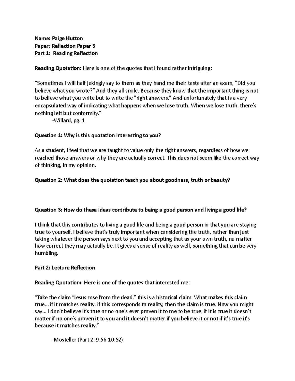 WLD181 Reflection Paper #3 - Name: Paige Hutton Paper: Reflection Paper ...