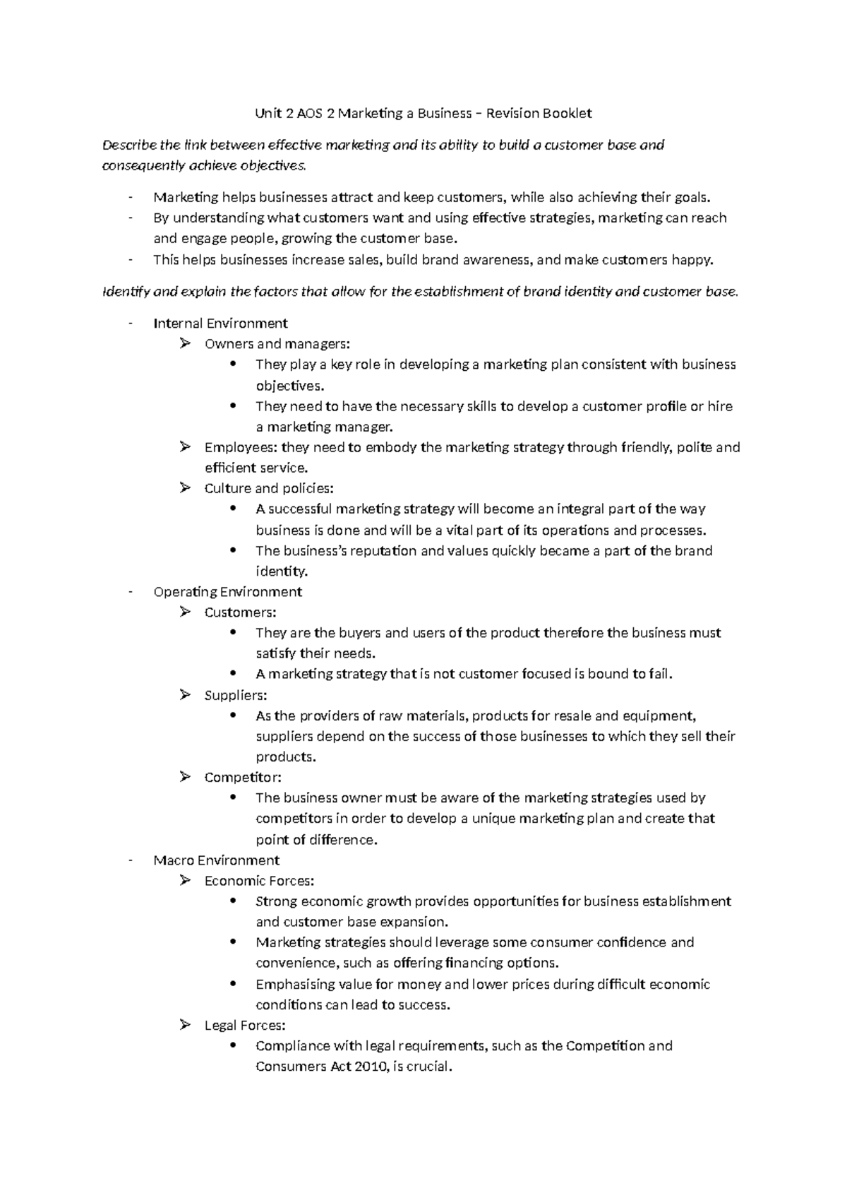 Unit 2 AOS 2 Revision Sheet - Business Management - Unit 2 AOS 2 ...