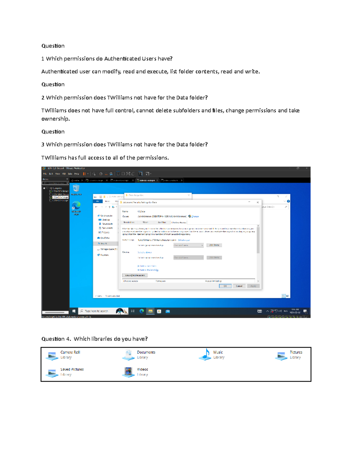 CNET102 Lab08 - Question 1 Which permissions do Authenticated Users have? Authenticated user can ...