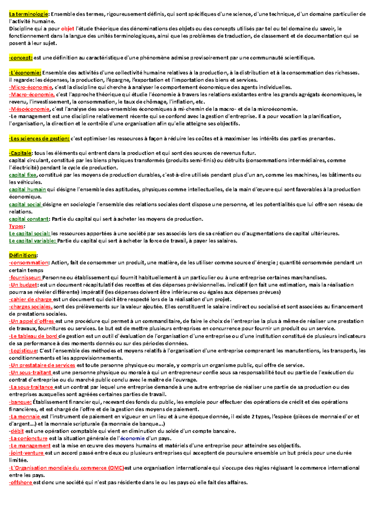 Langues Et Terminologie s1 resume - La terminologie: Ensemble des ...