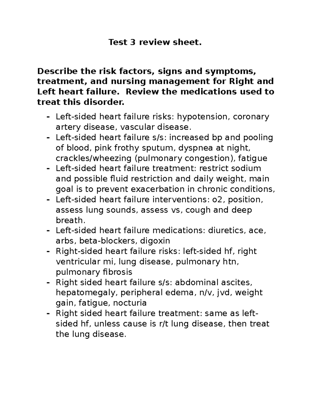 Final Exam MDC 3 - Test 3 review sheet. Describe the risk factors ...