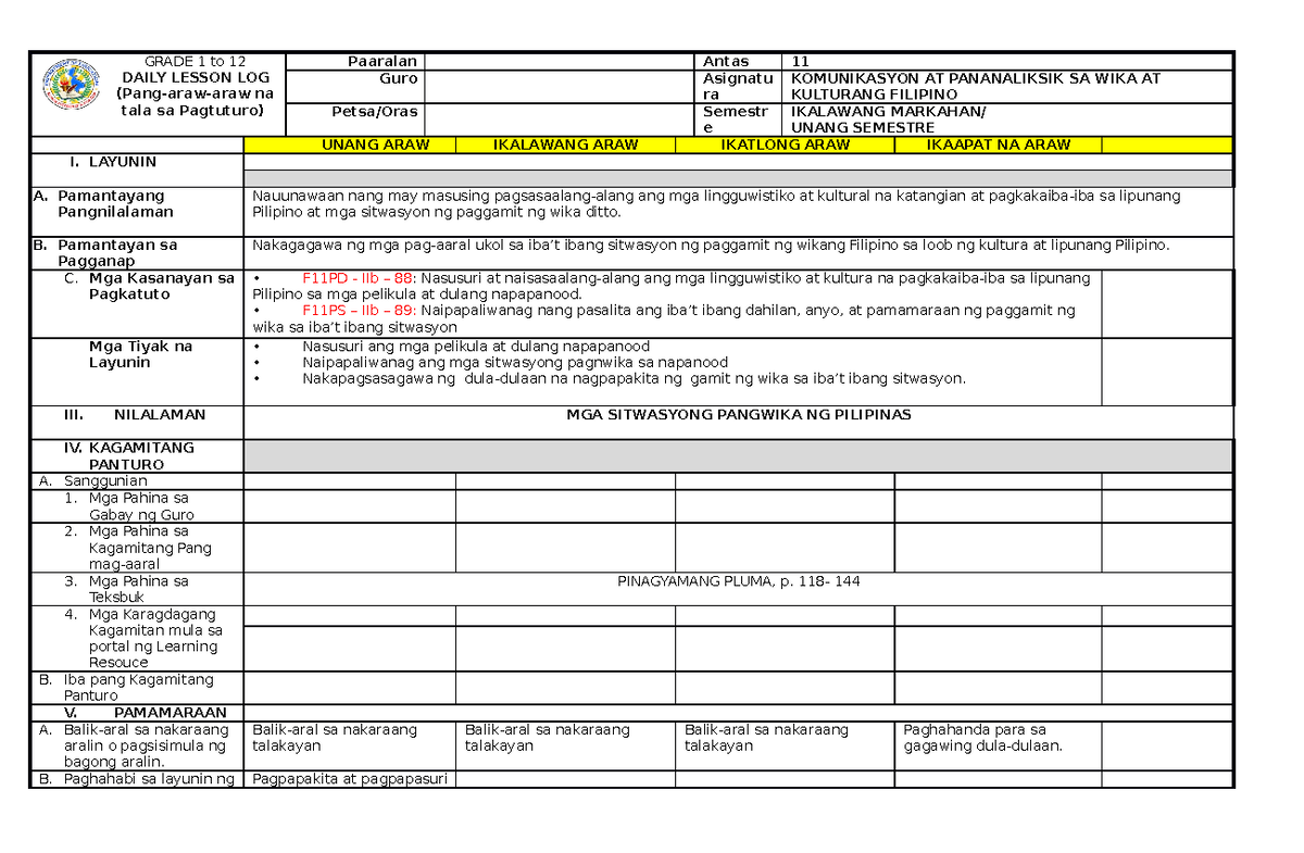 WEEK 2 - hhghhh - GRADE 1 to 12 DAILY LESSON LOG (Pang-araw-araw na ...