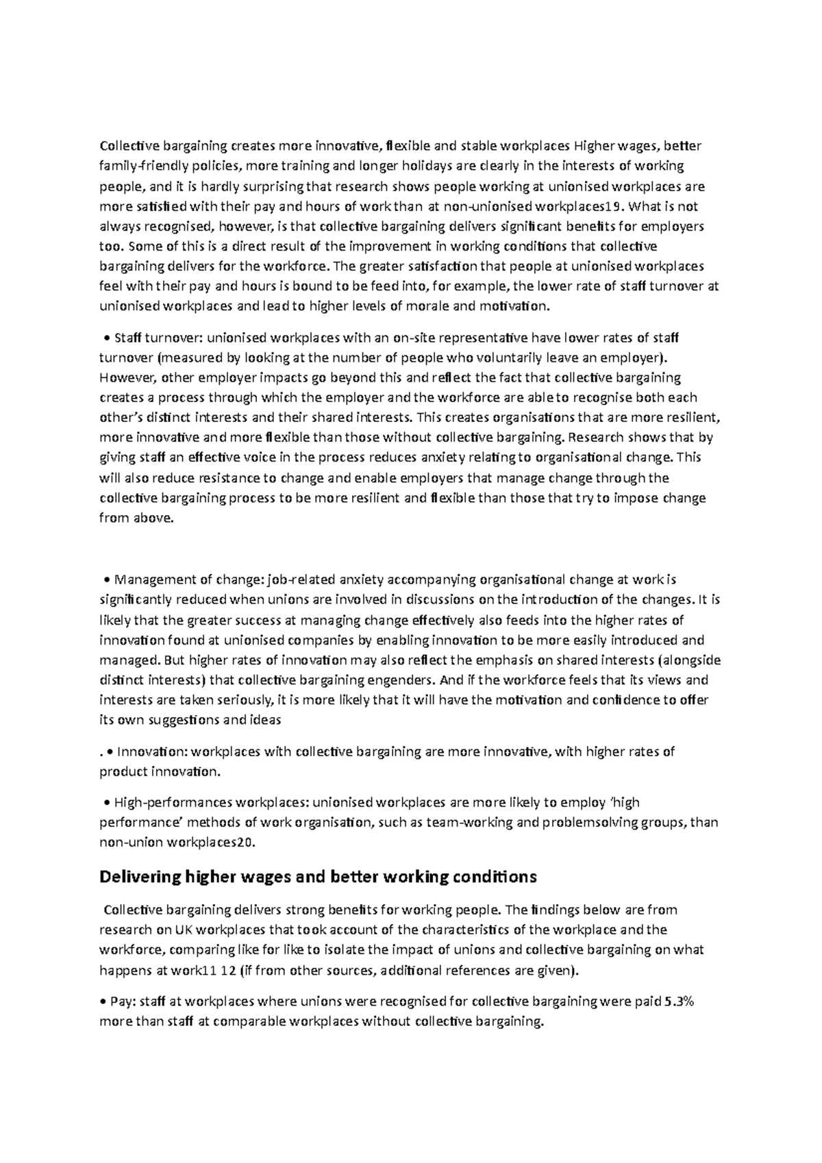 Theories - notes - Collective bargaining creates more innovative ...