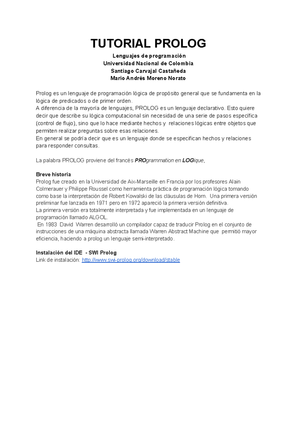 Prolog by mppinedav - TUTORIAL PROLOG Lenguajes de programación ...