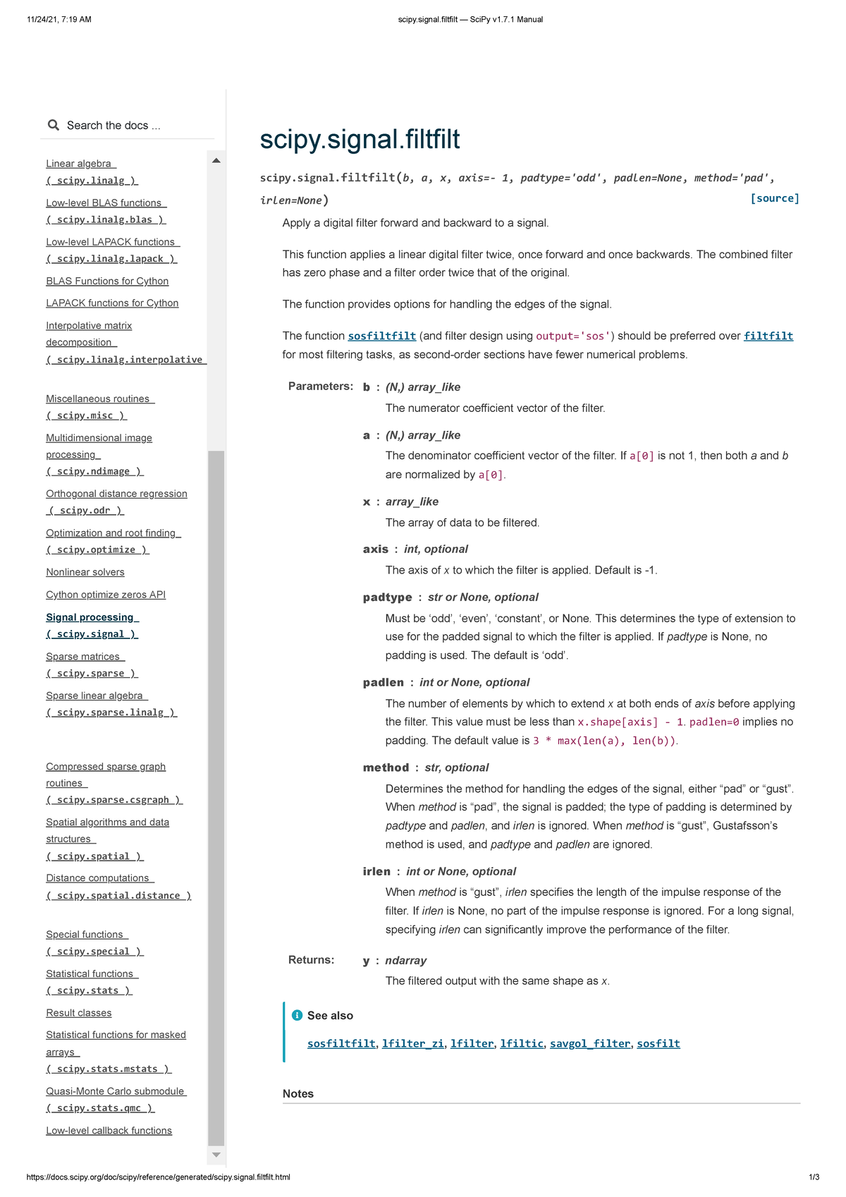 Scipy Signal Filtfilt — Sci Py V1 7 1 Manual 11 24 21 7 19 Am Scipy Signal — Scipy V1 7