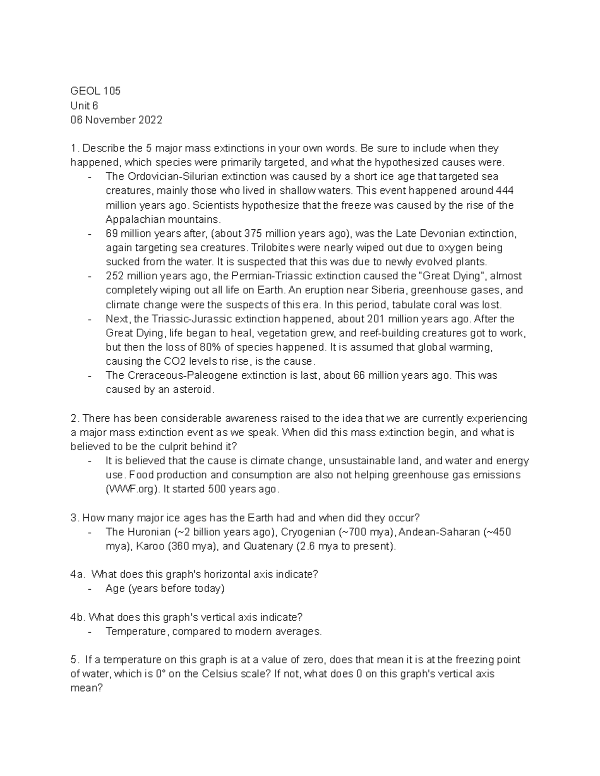 Unit 6 Writing Prompt - GEOL 105 Unit 6 06 November 2022 Describe the 5 ...