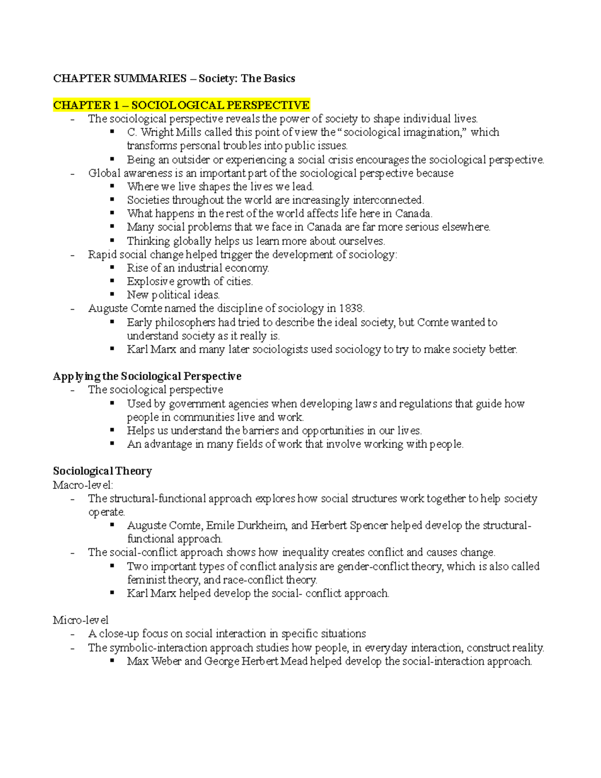 Chapter Summaries - Society The Basics - CHAPTER SUMMARIES – Society ...