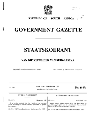 Basic Conditions of Employment Amendment Bill - REPUBLIC OF SOUTH ...