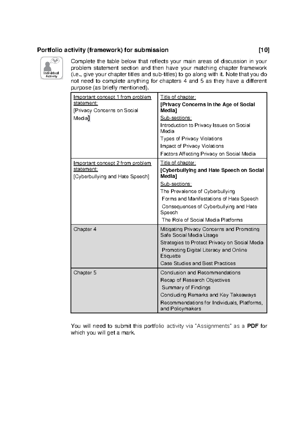 Framework - Portfolio activity - Portfolio activity (framework) for ...
