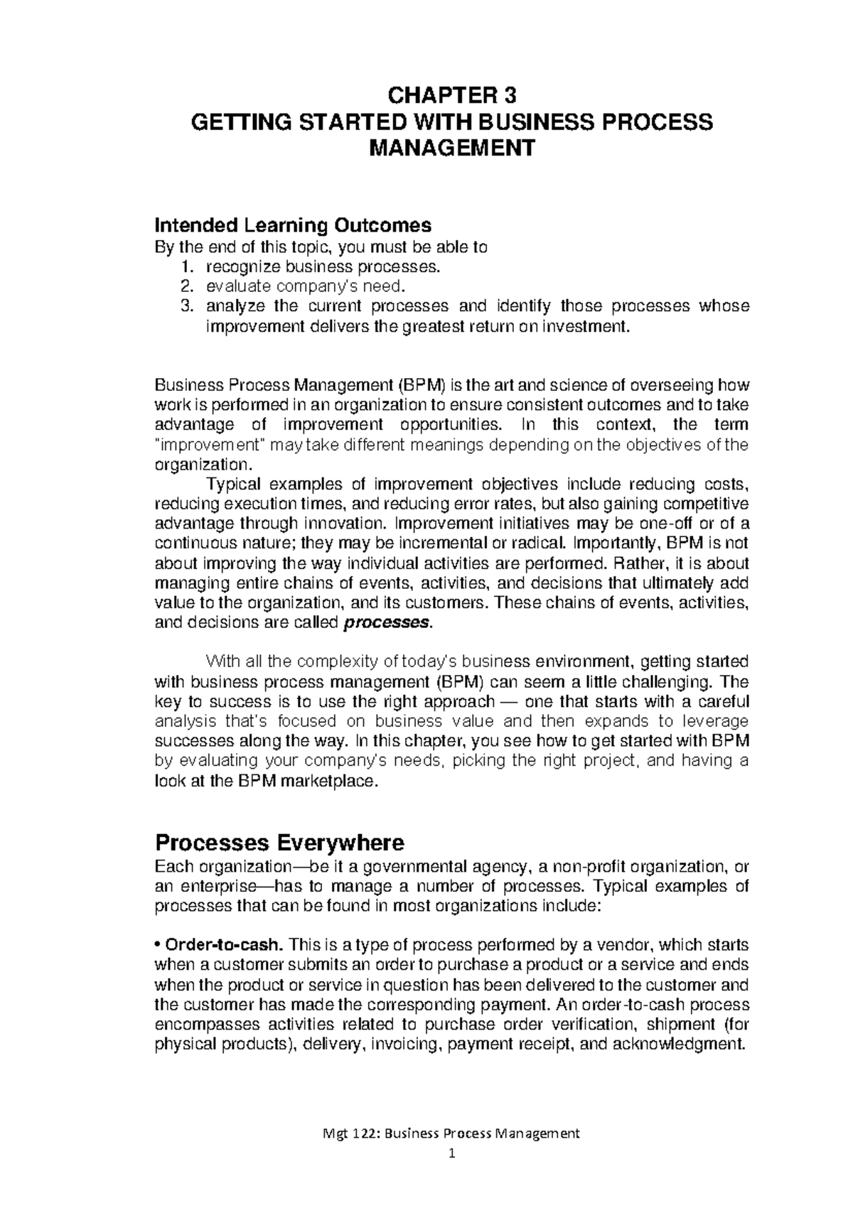 Topic-3 Getting- Started-WITH-BPM - Mgt 1 22 : Business Process Management CHAPTER 3 GETTING ...